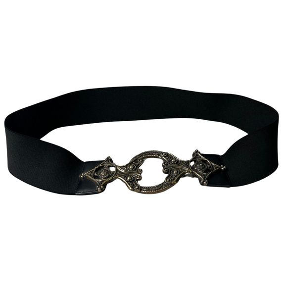 Chico's | Accessories | Chicos Wide Black Stretch Belt Giant Buckle ...